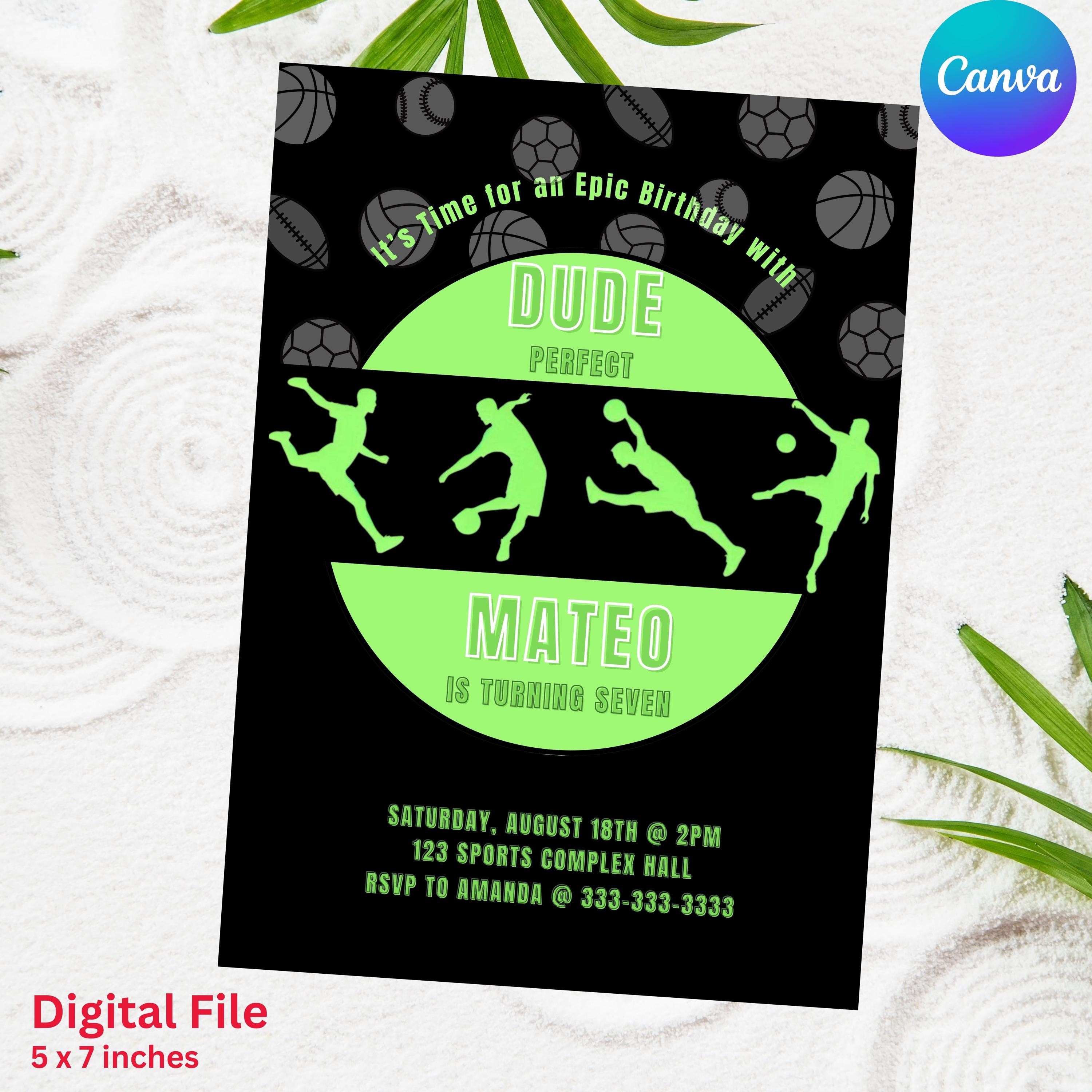 Dude Perfect Birthday Invitation, Dude Sports Theme Invite, Editable ...