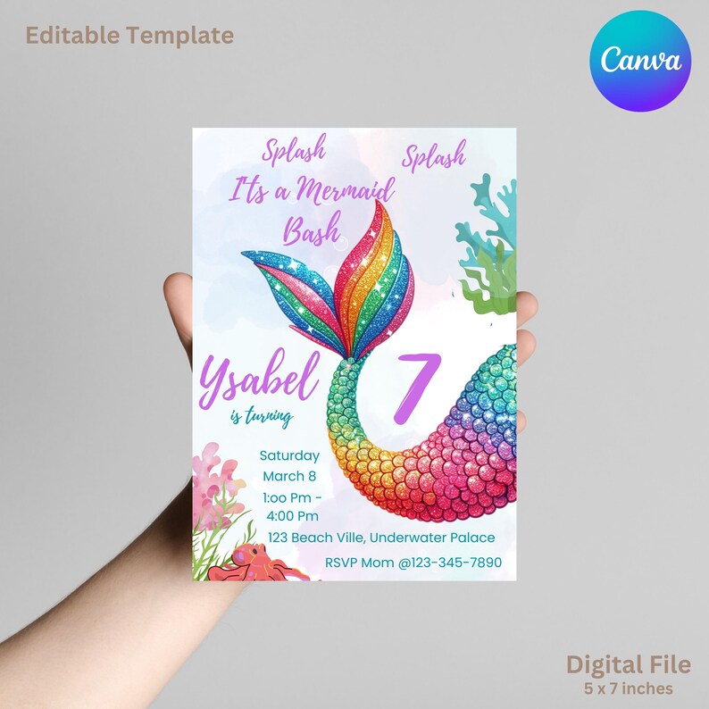 Under the Sea Birthday Invitation, Mermaid Birthday Invitation, Rainbow ...