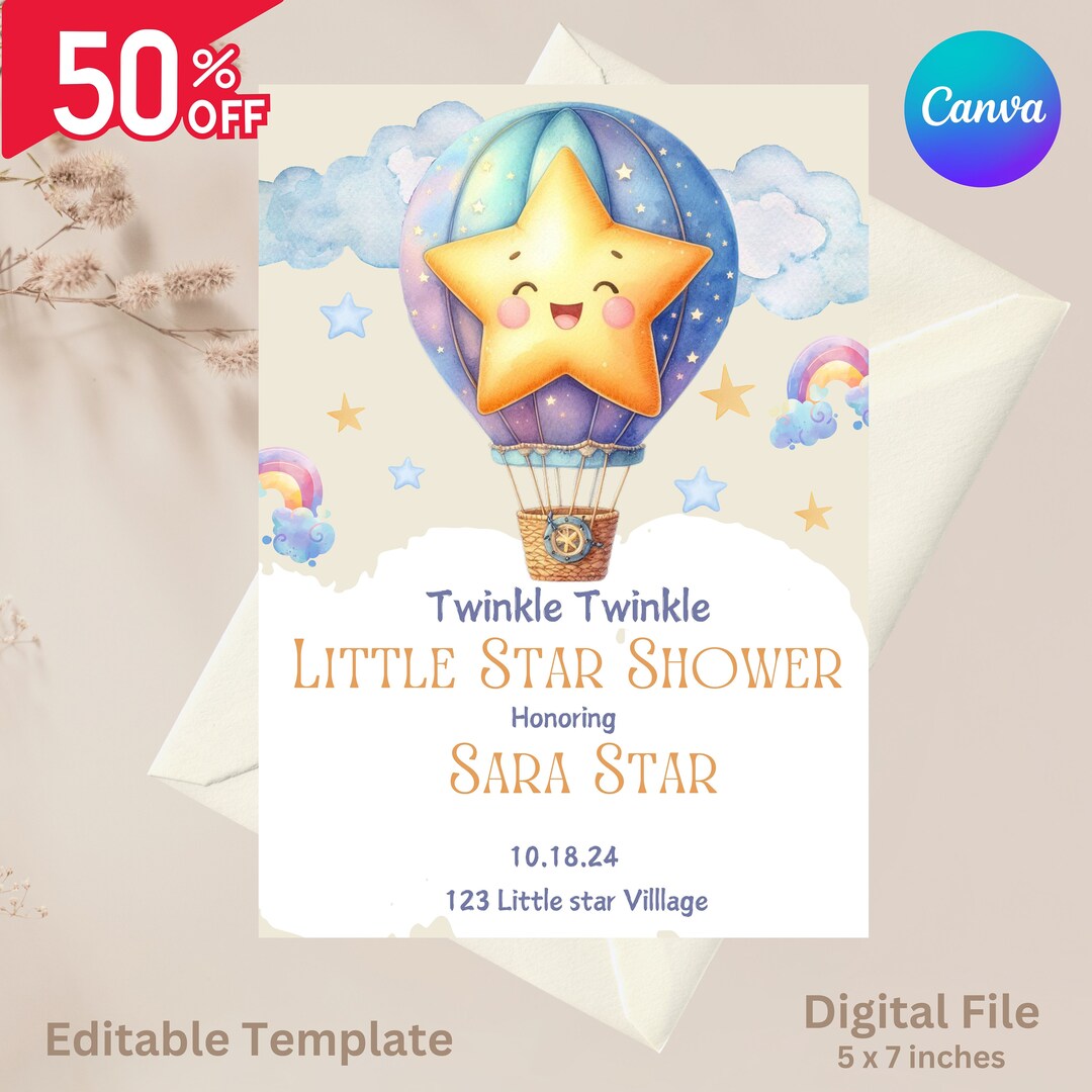 Editable Twinkle Twinkle Little Star Baby Shower Invitation Template ...