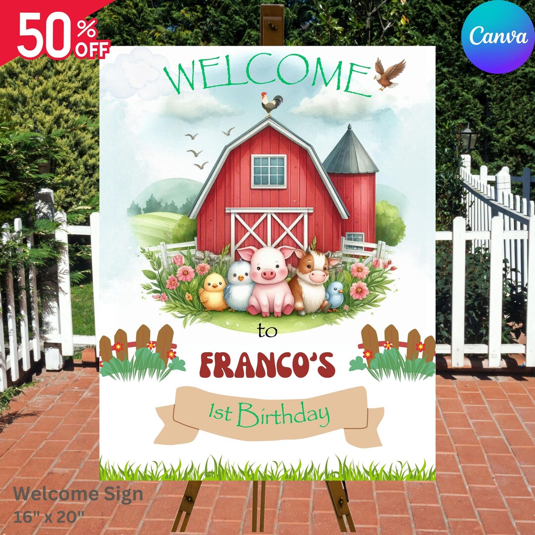 Editable Farm Birthday Welcome Sign, Farm Animals Birthday Welcome Sign ...