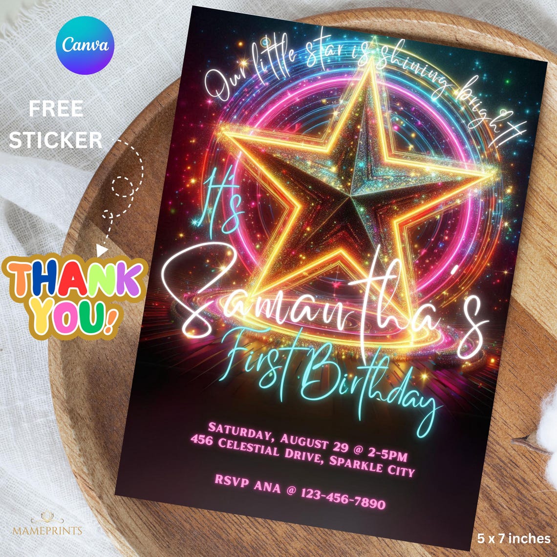 Shining Star Birthday Invitation, Twinkle Star Birthday Invite, Twinkle ...