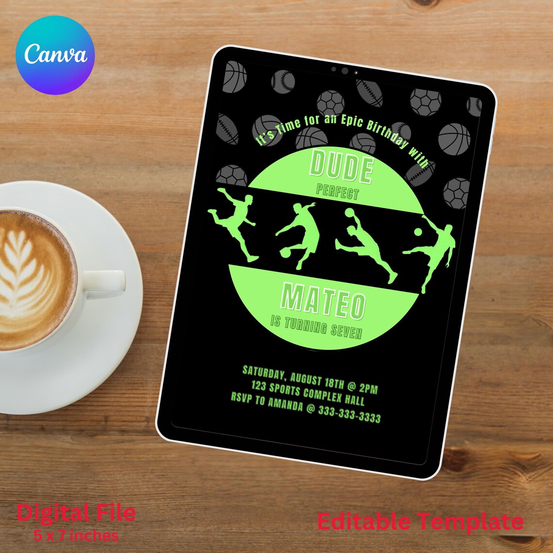 Dude Perfect Birthday Invitation, Dude Sports Theme Invite, Editable ...