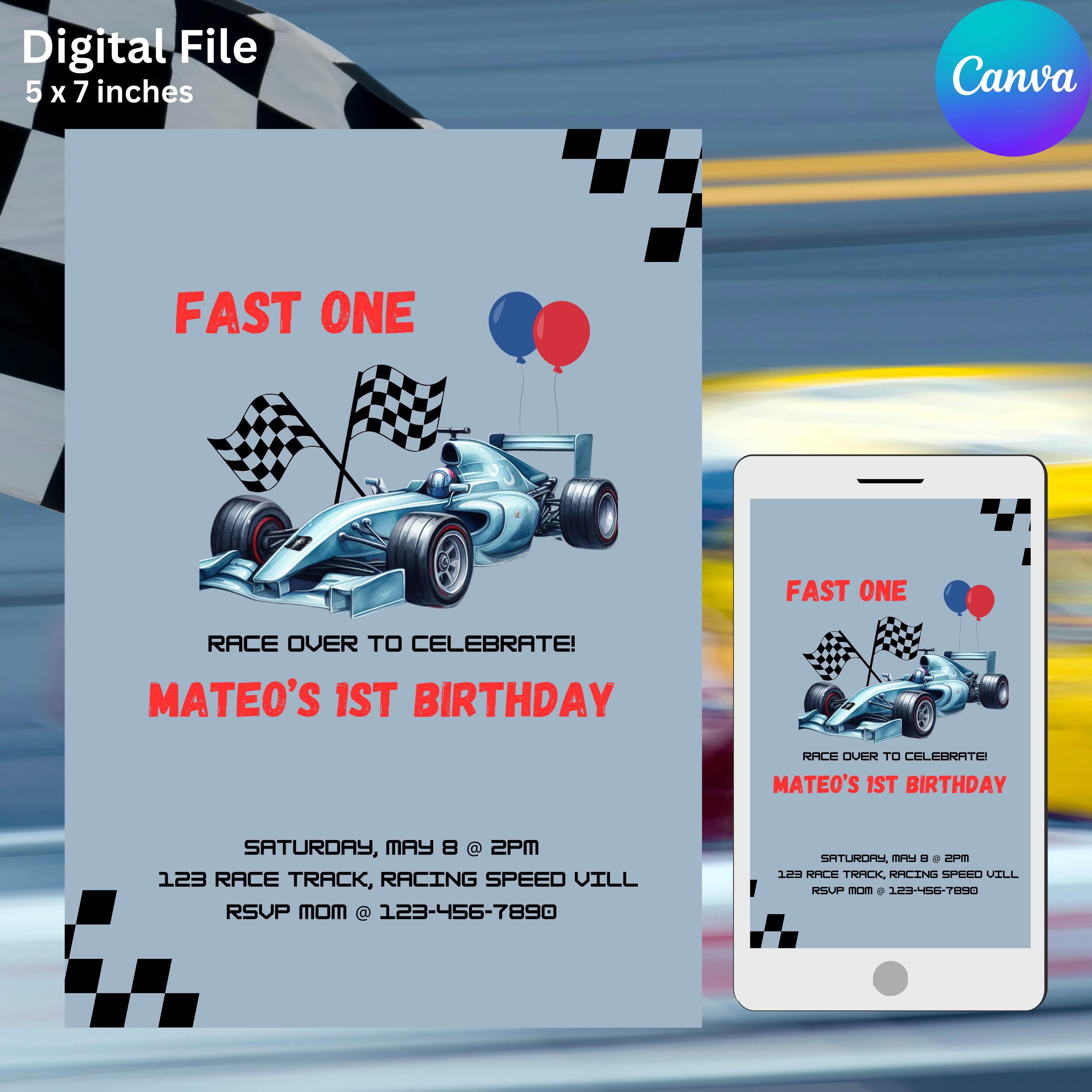 Fast One Birthday Invitation, Race Car Invitation, Editable 1st ...