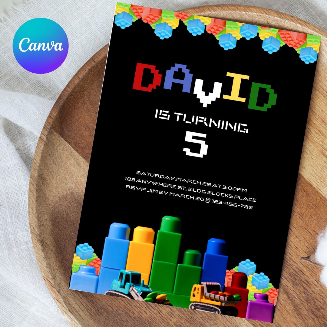 Editable Building Blocks Legos Birthday Invitation, Blocks Legos, Legos ...