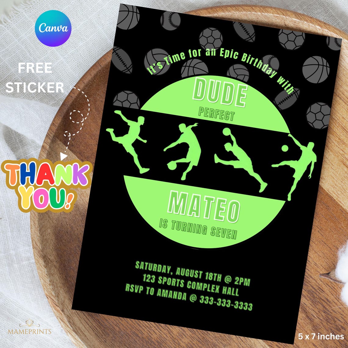 Dude Perfect Birthday Invitation, Dude Sports Theme Invite, Editable ...