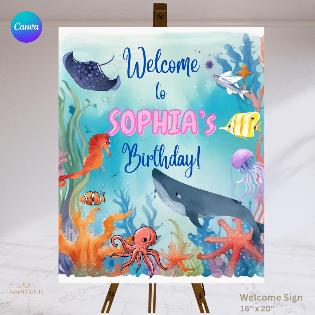 Under the Sea Welcome Sign Template, Custom Sea Party Decors, Sea Baby ...