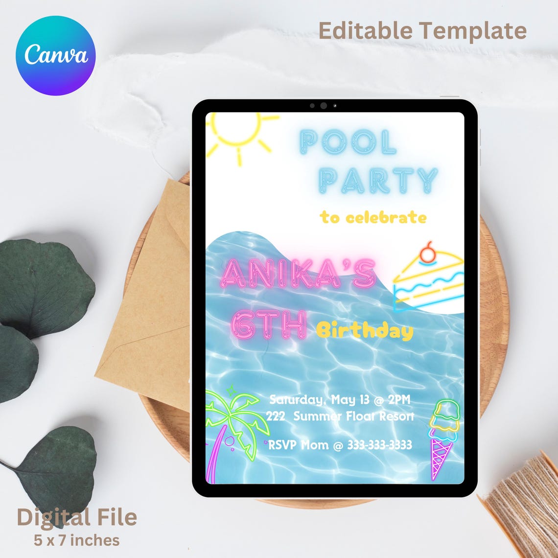 Editable Pool Party Invitation, Swimming Party, Summer Birthday Party ...
