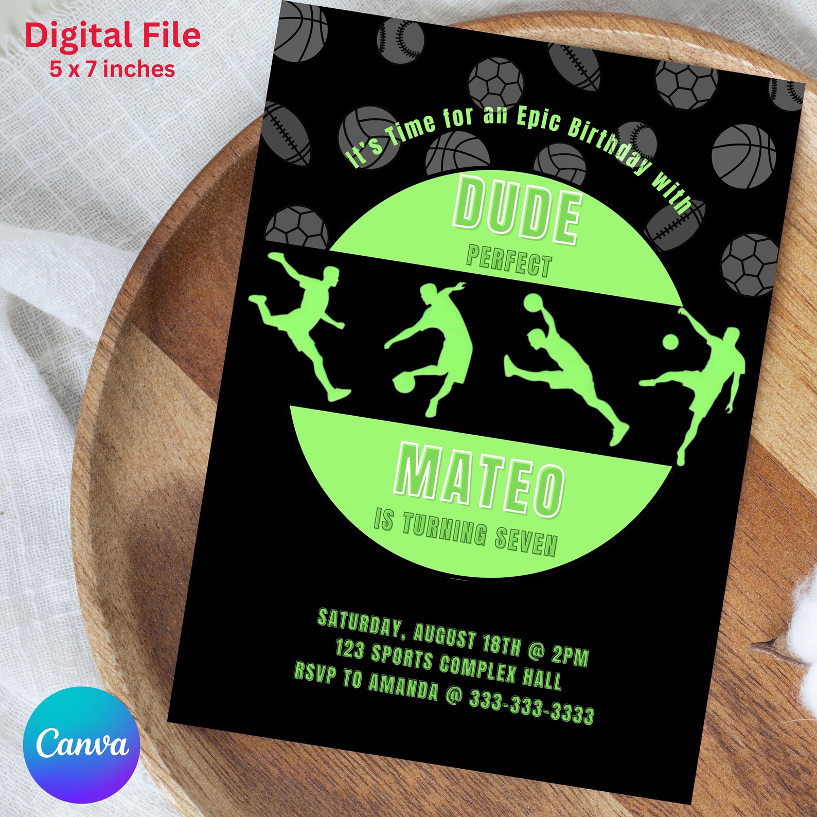 Dude Perfect Birthday Invitation, Dude Sports Theme Invite, Editable ...