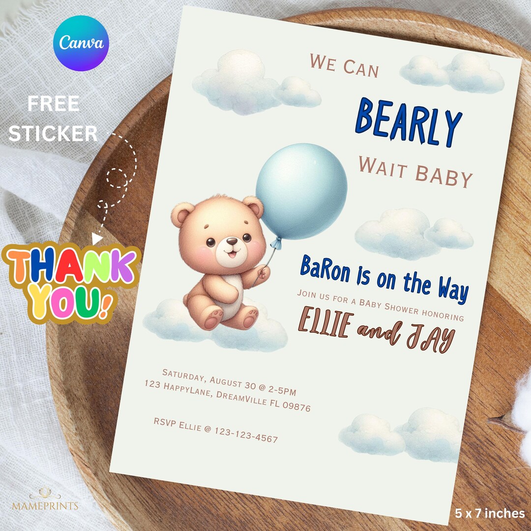 Editable We Can Bearly Wait Baby Shower Invitation, Bearly Wait Baby ...