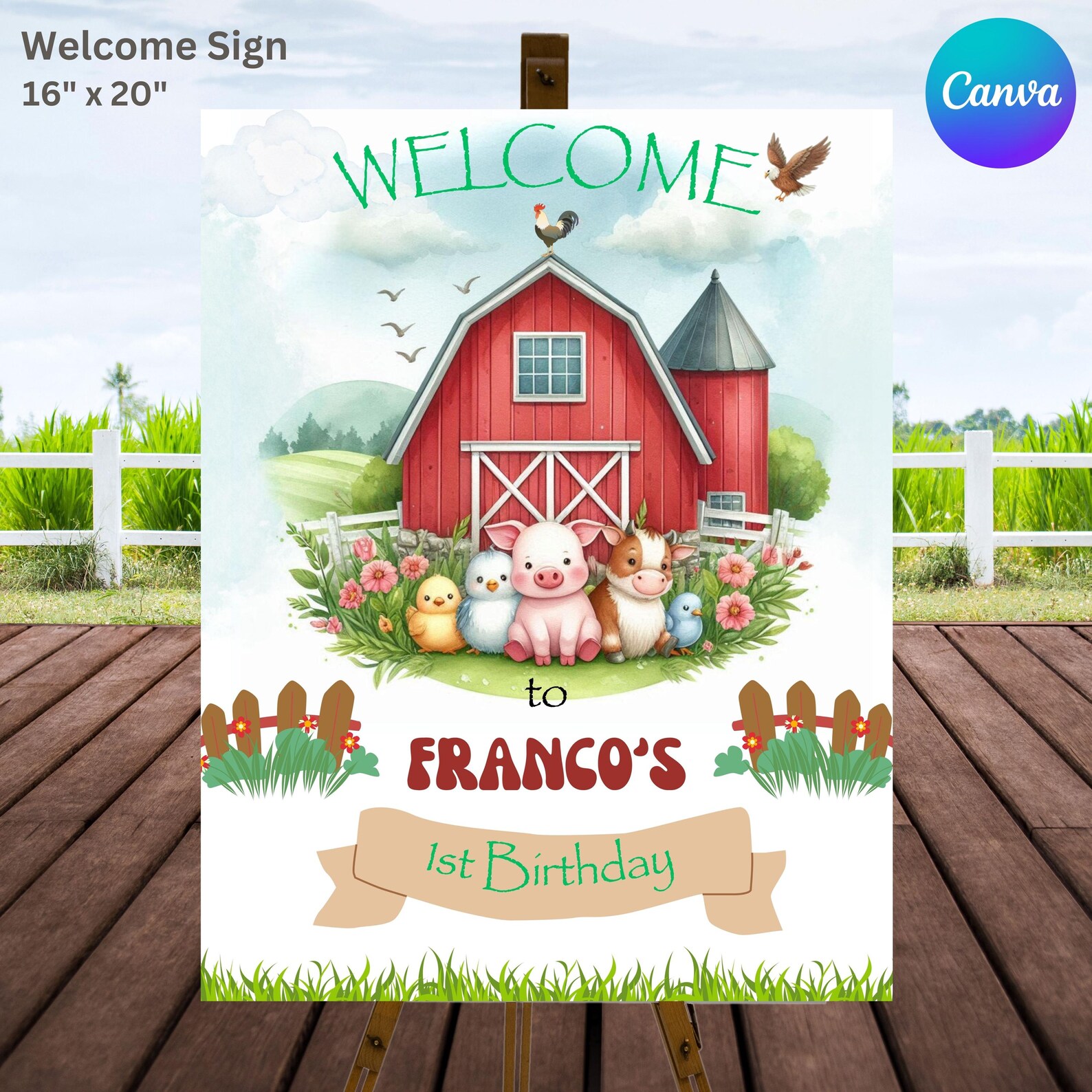 Editable Farm Birthday Welcome Sign, Farm Animals Birthday Welcome Sign ...