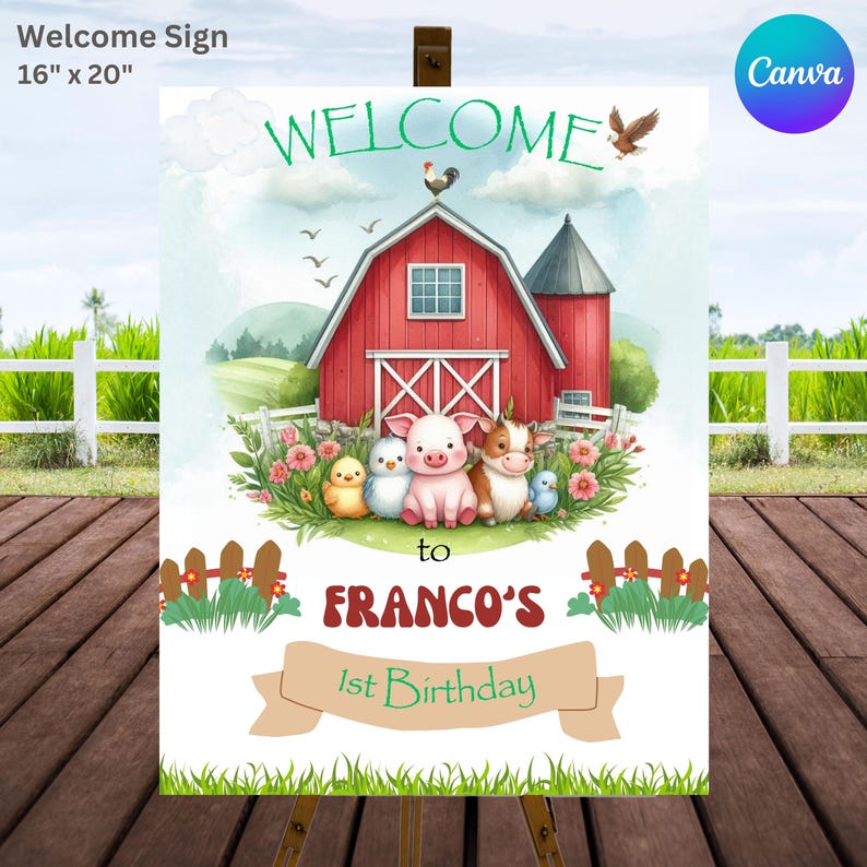 Editable Farm Birthday Welcome Sign, Farm Animals Birthday Welcome Sign ...