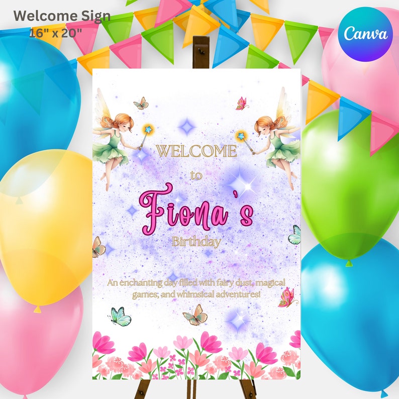 Editable Magical Fairy Welcome Sign Birthday Template, Welcome Sign ...