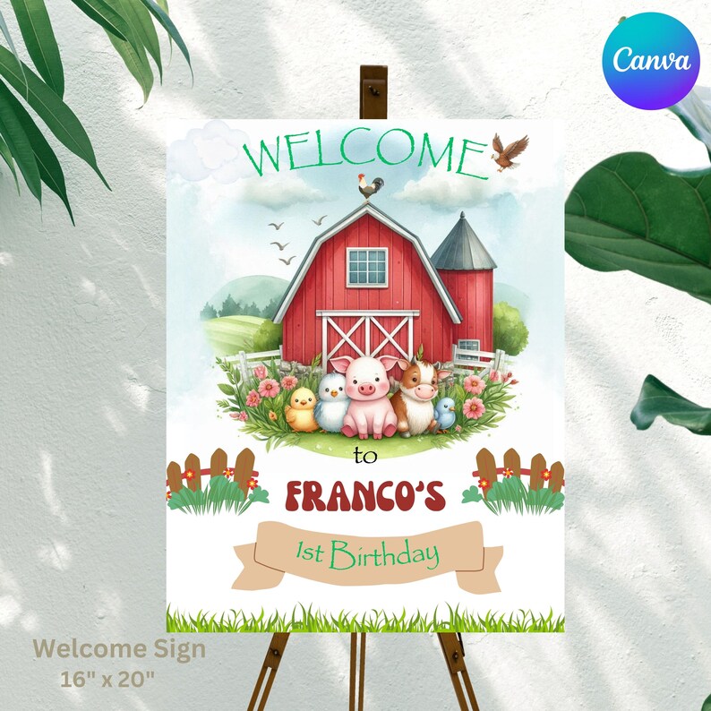 Editable Farm Birthday Welcome Sign, Farm Animals Birthday Welcome Sign ...