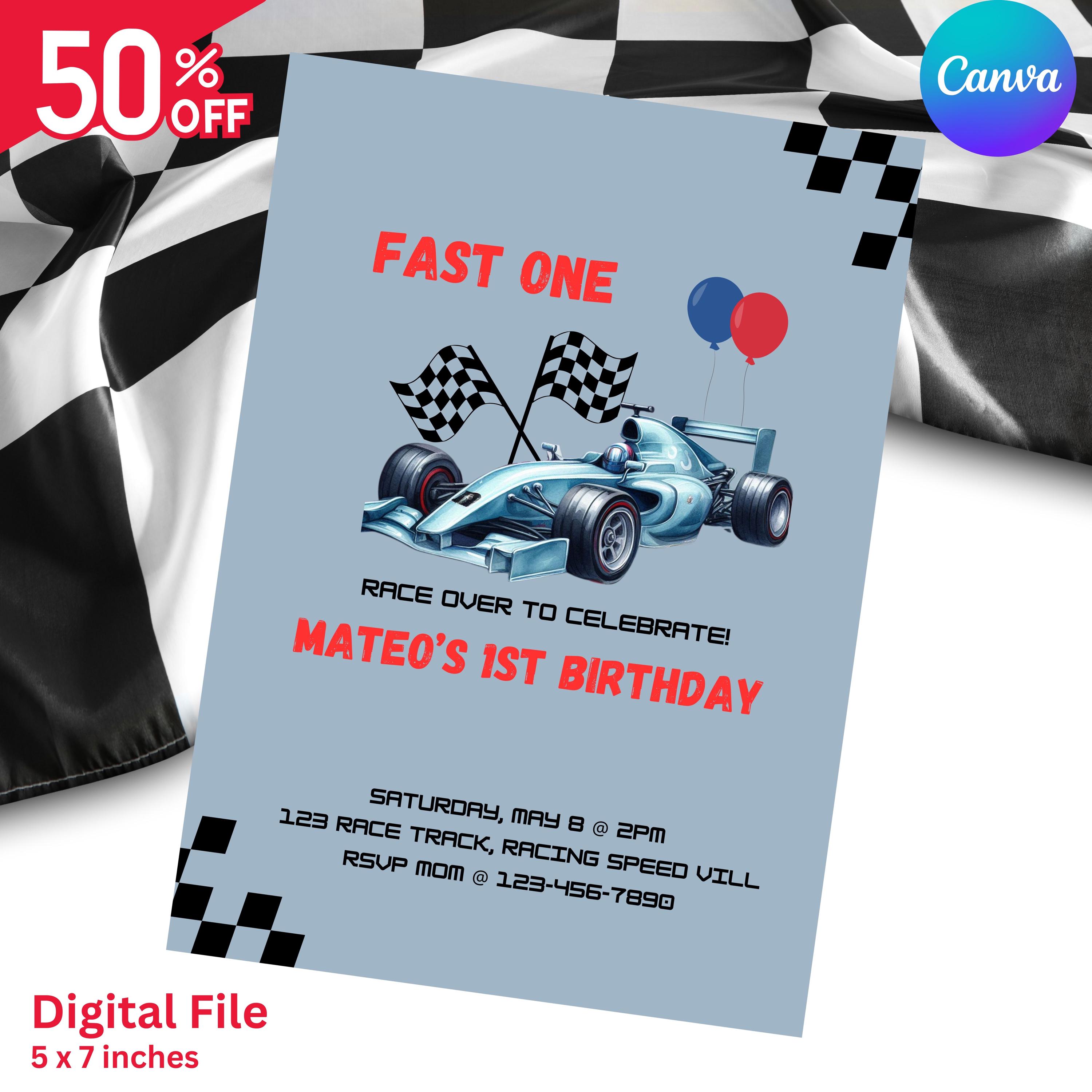 Fast One Birthday Invitation, Race Car Invitation, Editable 1st ...