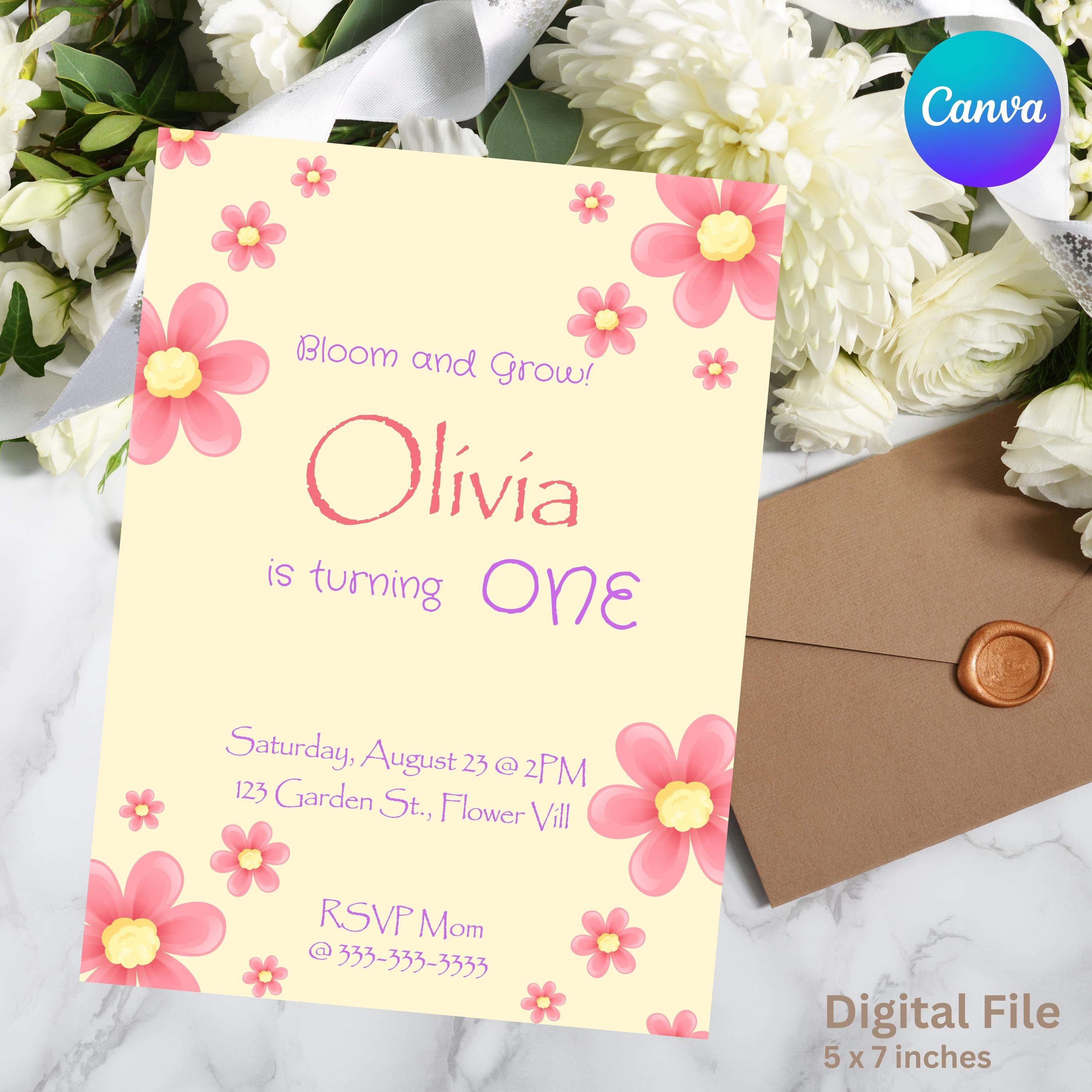 Editable Daisy Flower Birthday Invitation, 1st Birthday Invite ...