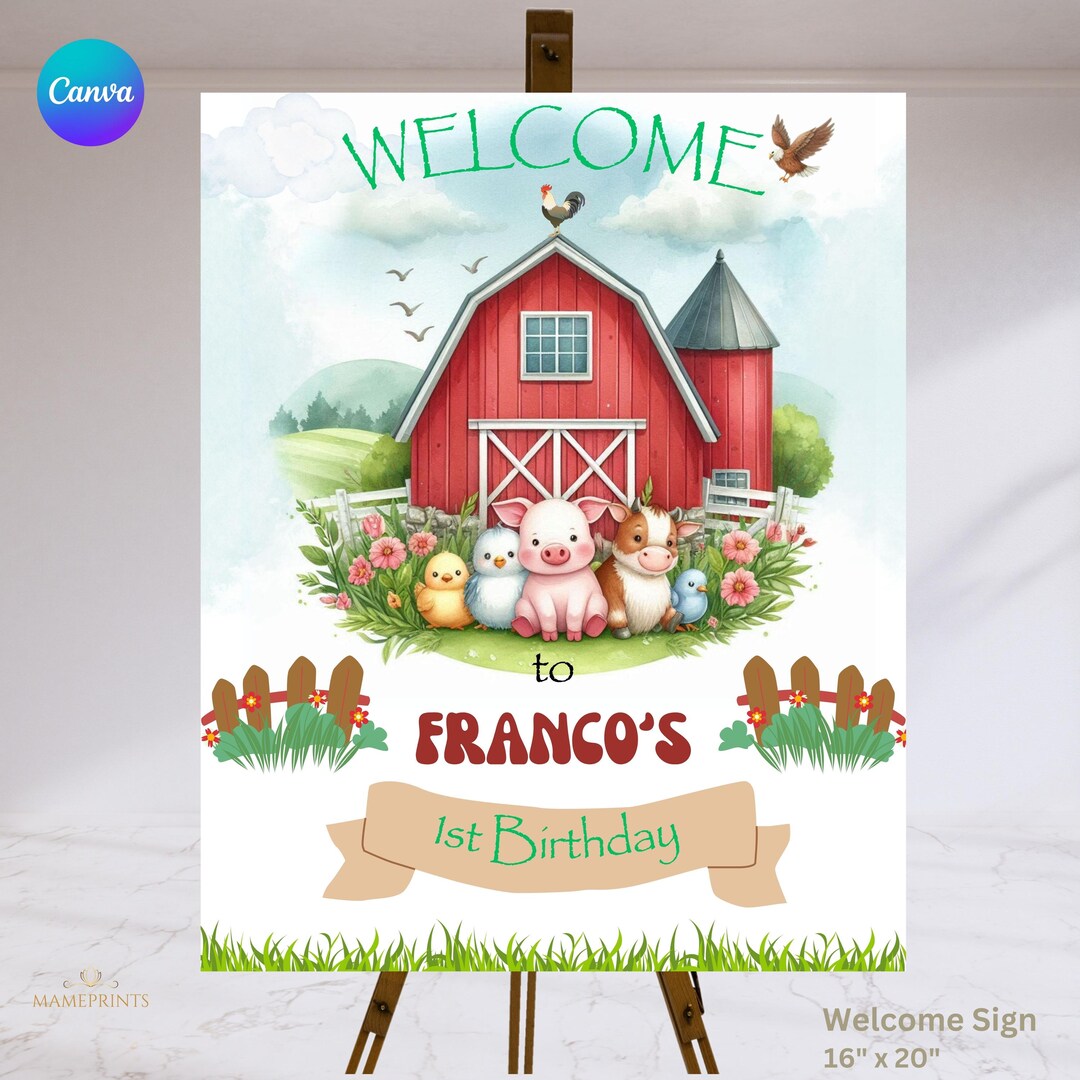 Editable Farm Birthday Welcome Sign, Farm Animals Birthday Welcome Sign ...