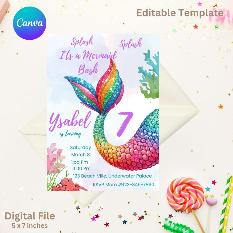 Under the Sea Birthday Invitation, Mermaid Birthday Invitation, Rainbow ...