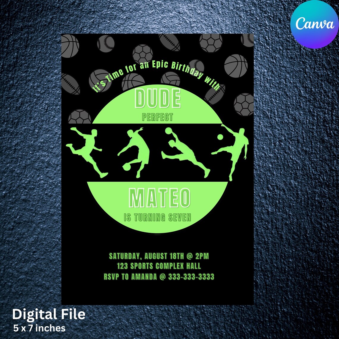 Dude Perfect Birthday Invitation, Dude Sports Theme Invite, Editable ...