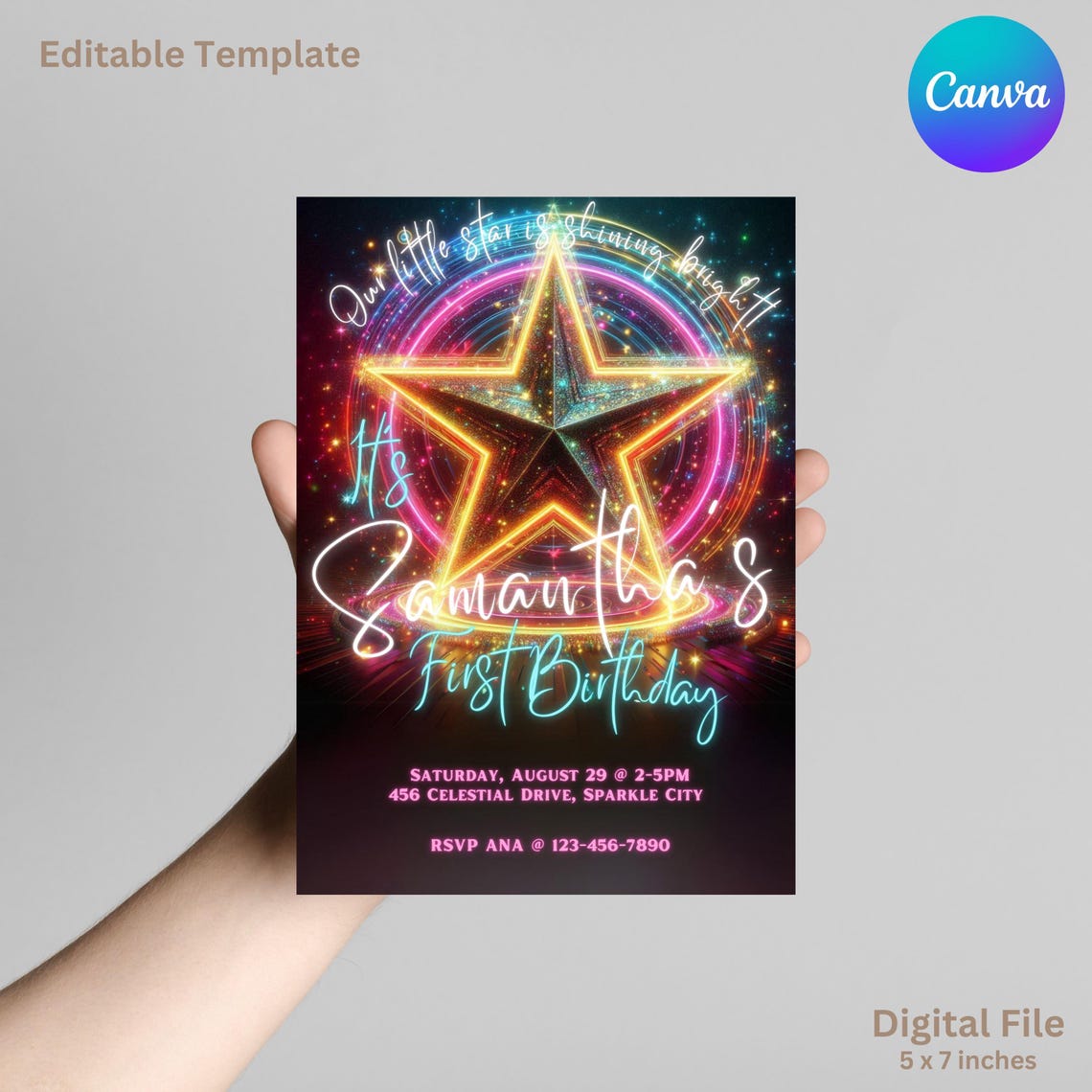 Shining Star Birthday Invitation, Twinkle Star Birthday Invite, Twinkle ...