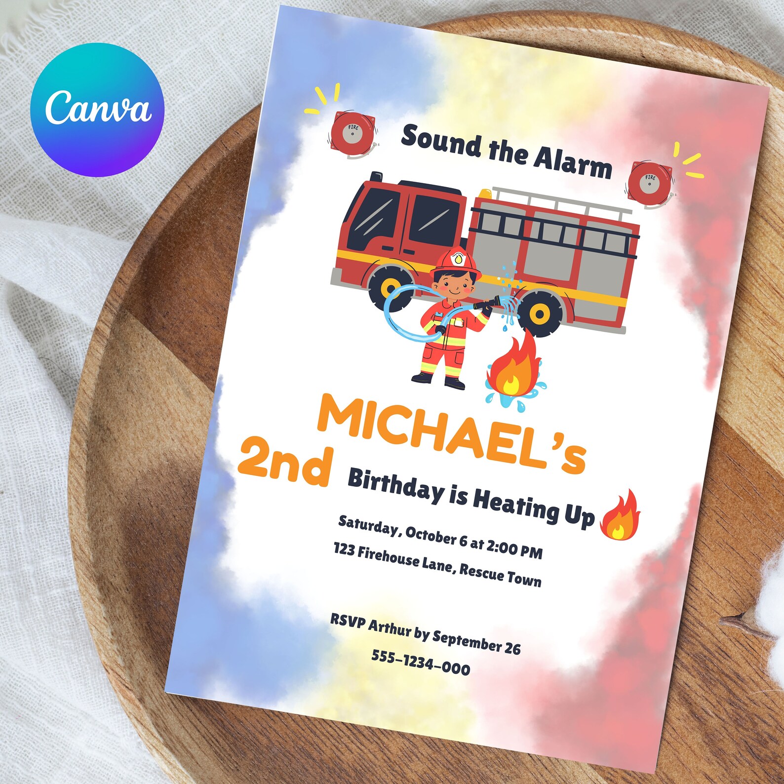 Editable Firefighter Birthday Invitation, Firetruck Invitation ...