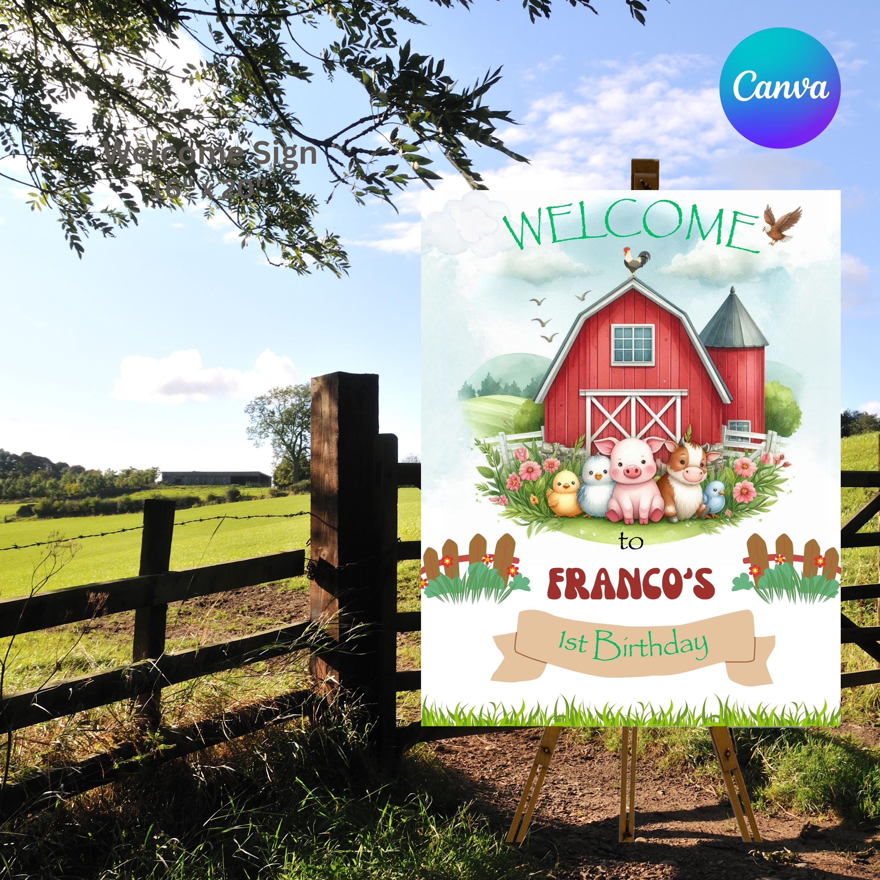 Editable Farm Birthday Welcome Sign, Farm Animals Birthday Welcome Sign ...