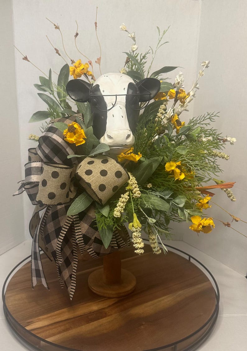 Candlestick Arrangement, Cow Decor, Everyday Table Decor, Sunflower ...