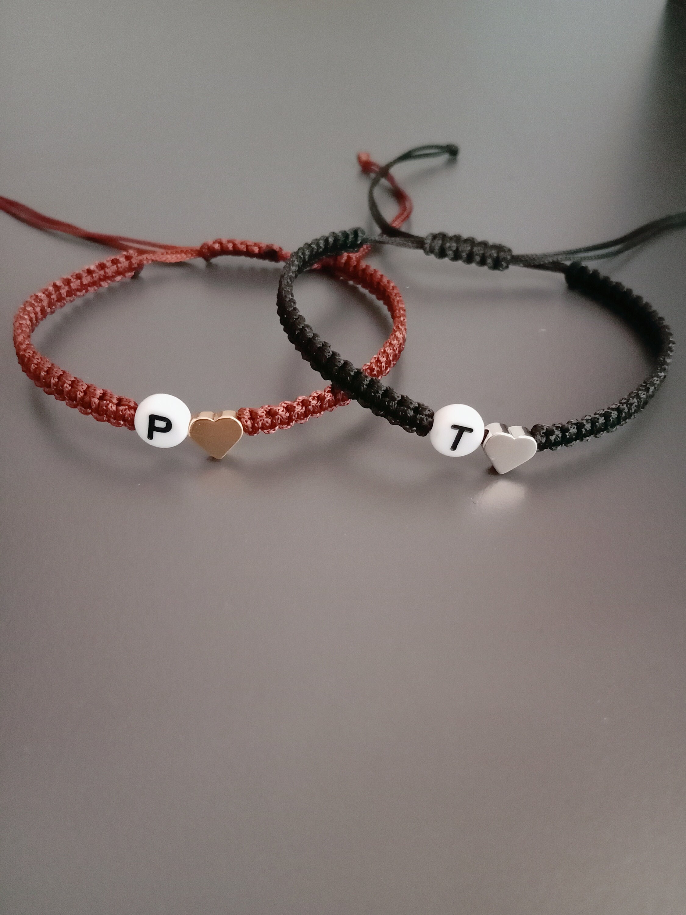 Personalize Initial and Heart Bracelet Set, Matching Initial Bracelet ...