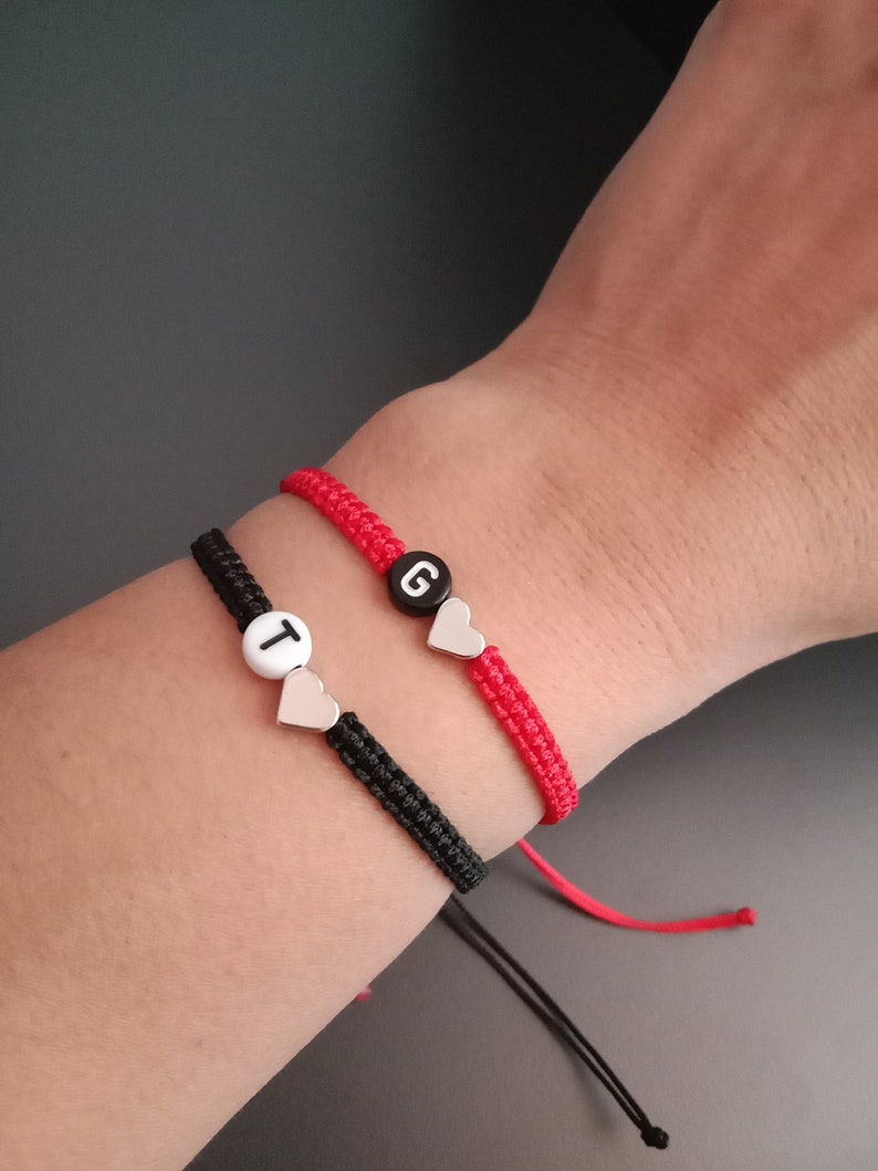 Personalize Initial and Heart Bracelet Set, Matching Initial Bracelet ...