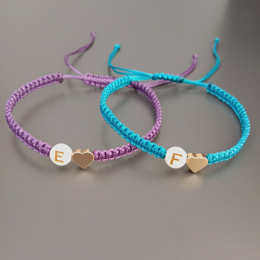 Personalized Matching Heart and Letter Bracelet Set, Custom Bracelet ...