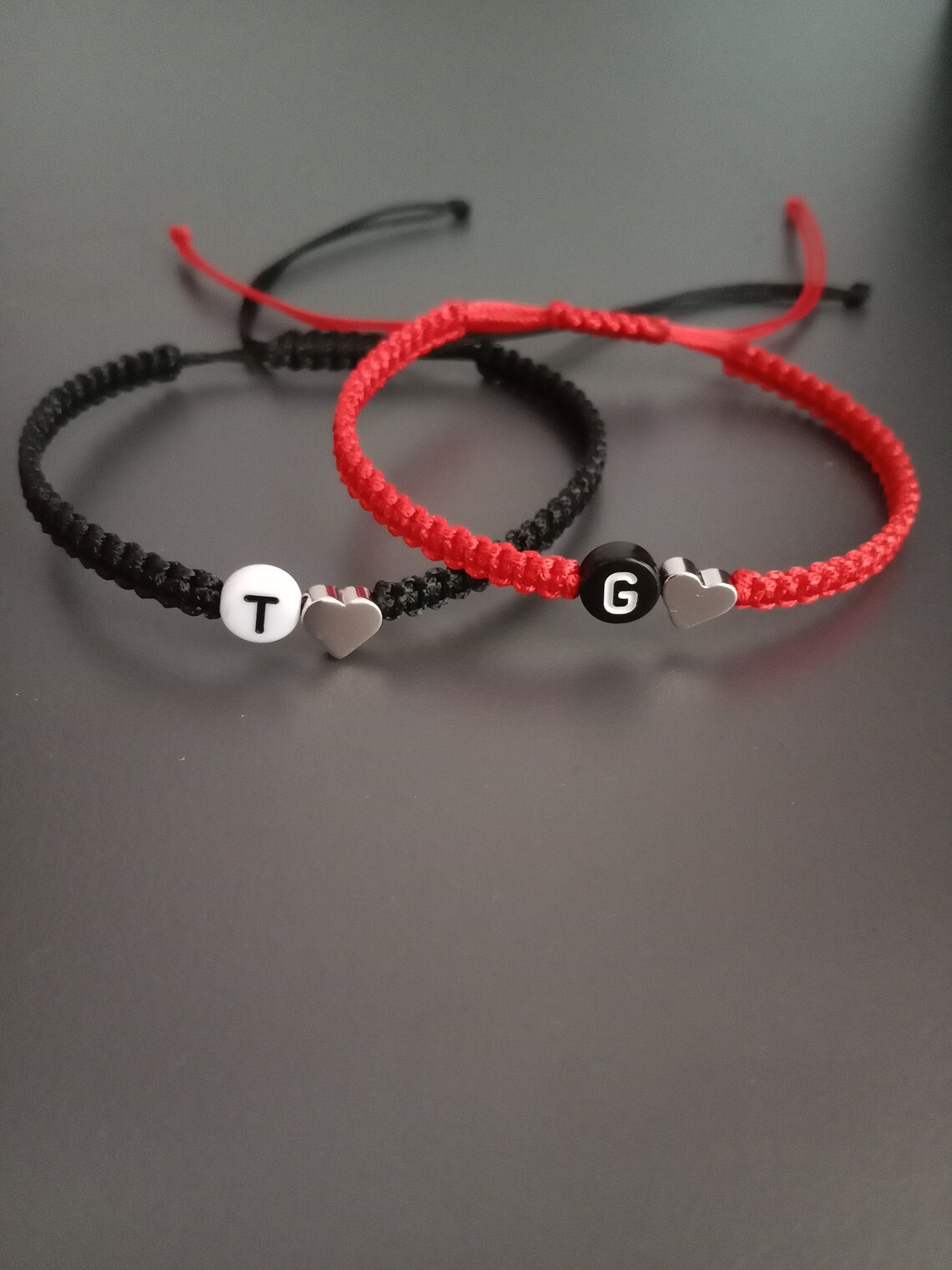 Personalize Initial and Heart Bracelet Set, Matching Initial Bracelet ...