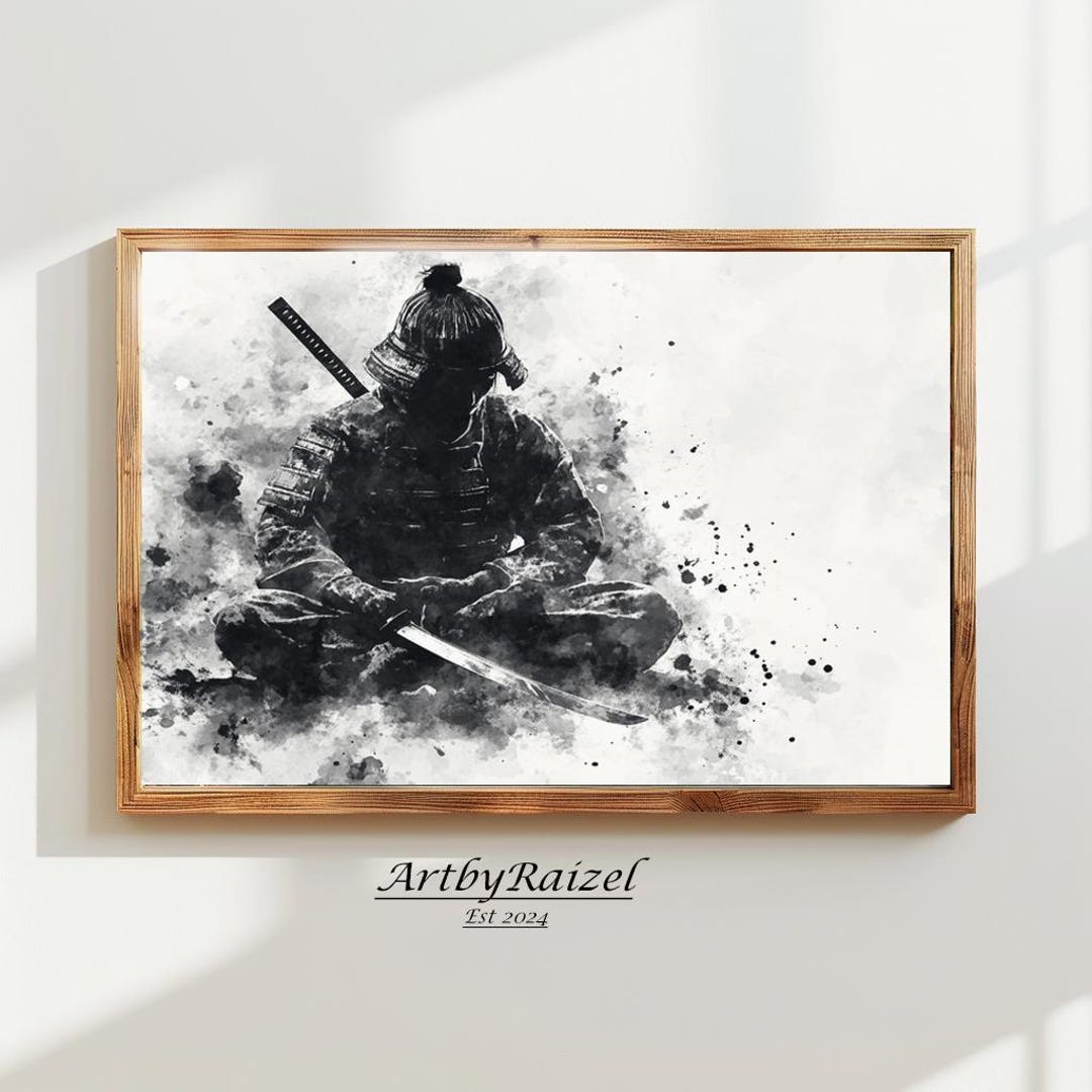 Asian Digital Print Samurai Warrior With Katana Sword Meditation Zen ...