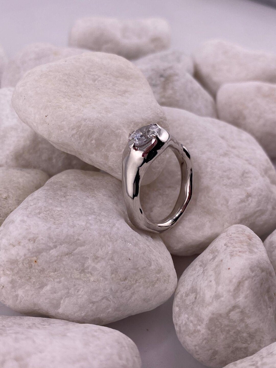 Liquid Silver Ring, Engagement Ring, Melted Metal Ring, Wavy Shape Band ...