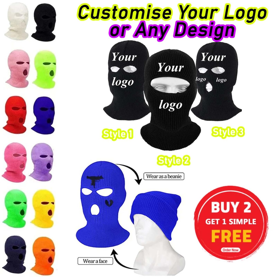 Custom Balaclava/ski Mask - Various Colours - Embroidered 3 Hole Ski ...