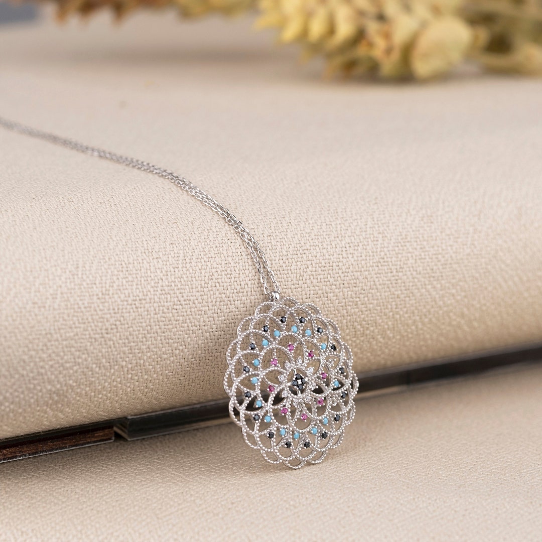 Silver Cycle of Life Necklace, Flower of Life Pendant, Geometric Symbol ...