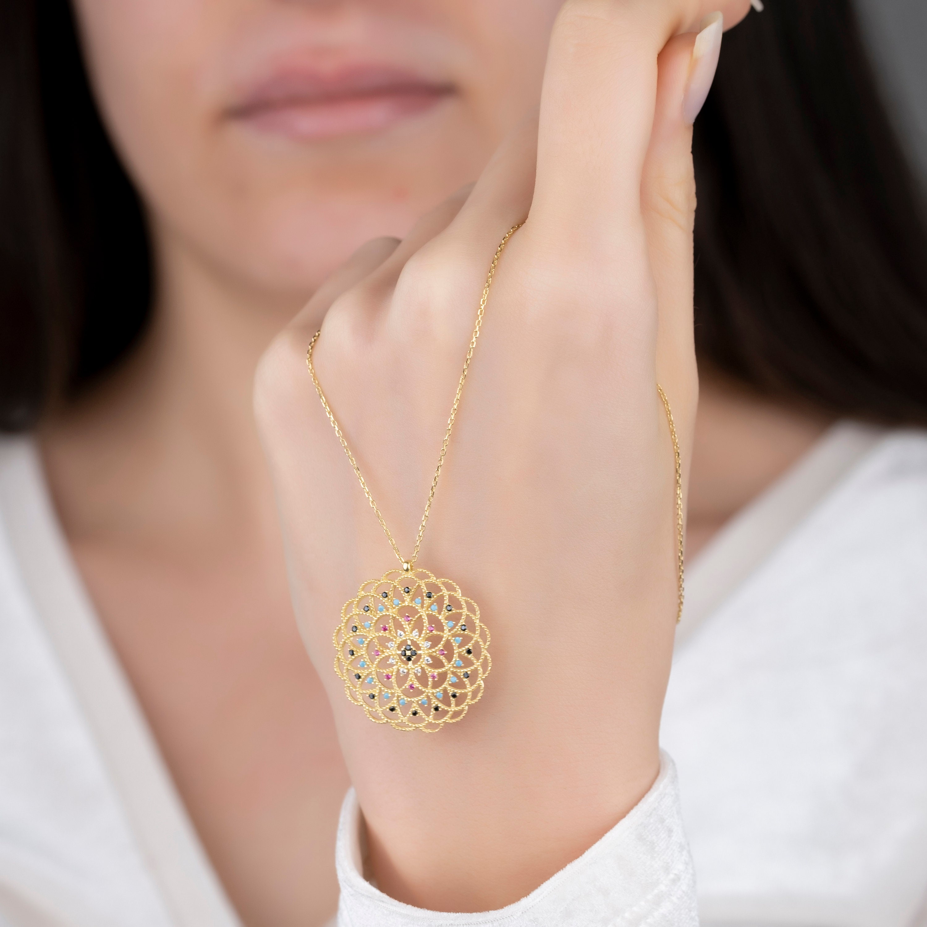 Silver Cycle of Life Necklace, Flower of Life Pendant, Geometric Symbol ...
