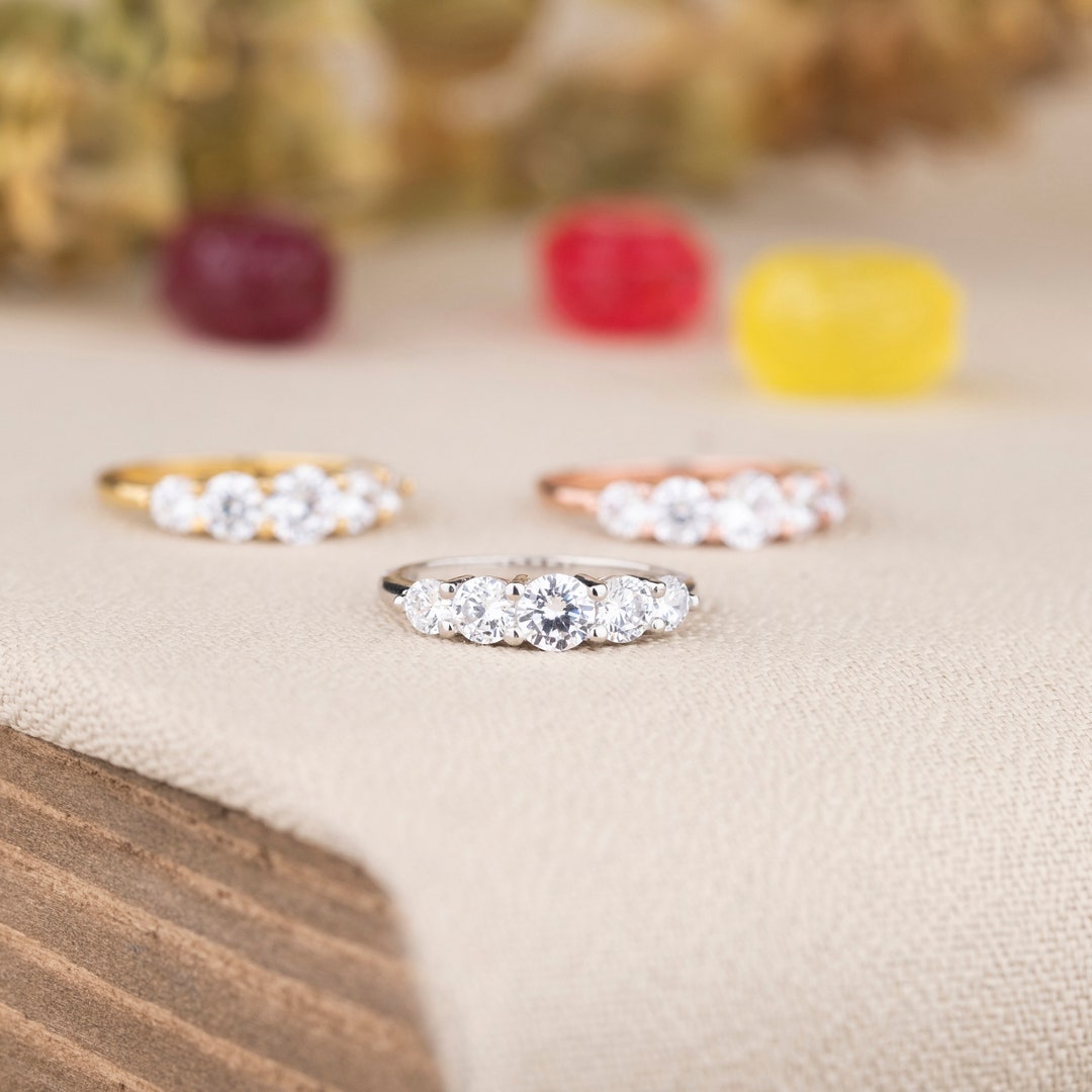 5 Stone Diamond Wedding Rings, Custom Engagement Ring, Personalized ...