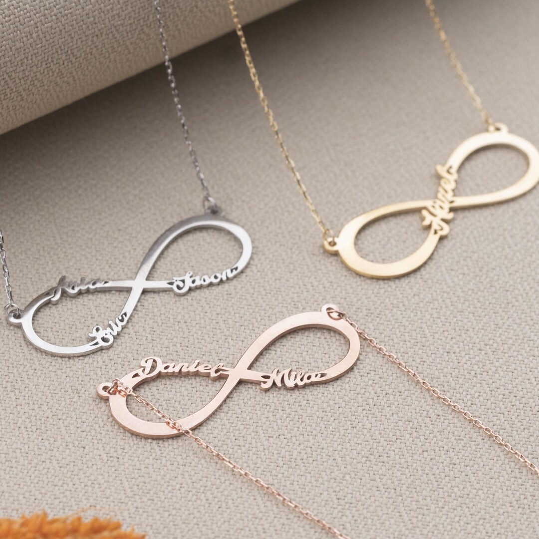 Dainty Infinity Name Necklace, Mom Necklace With Kids Names, Silver ...