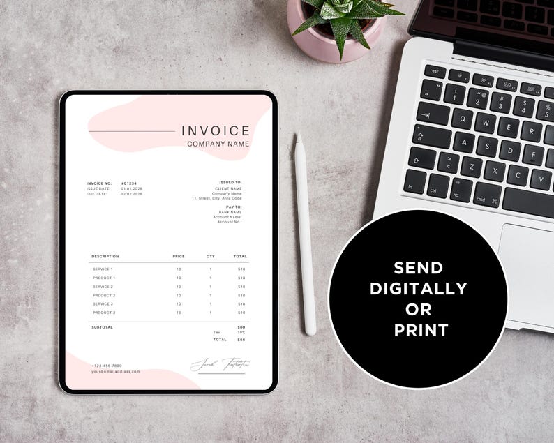 Invoice Template Pink, Invoice Template Editable, Customizable Invoice ...