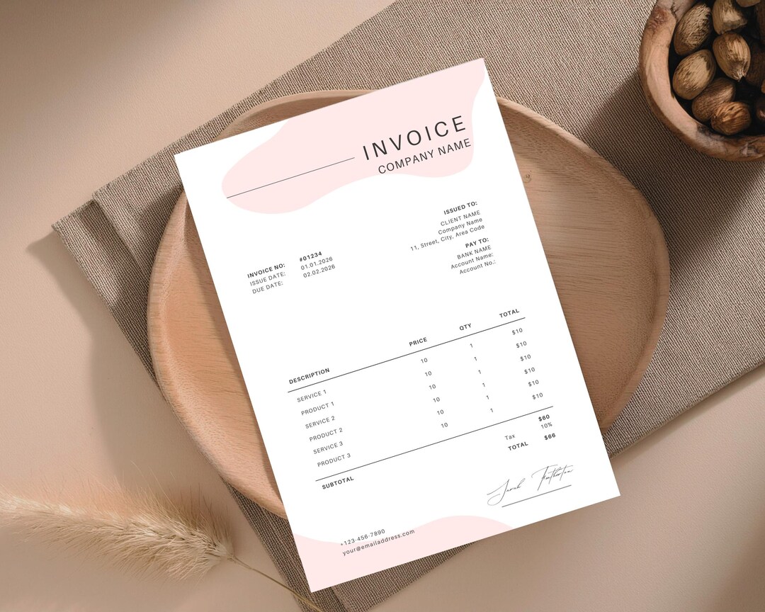 Invoice Template Pink, Editable Invoice Template, Invoice Template ...