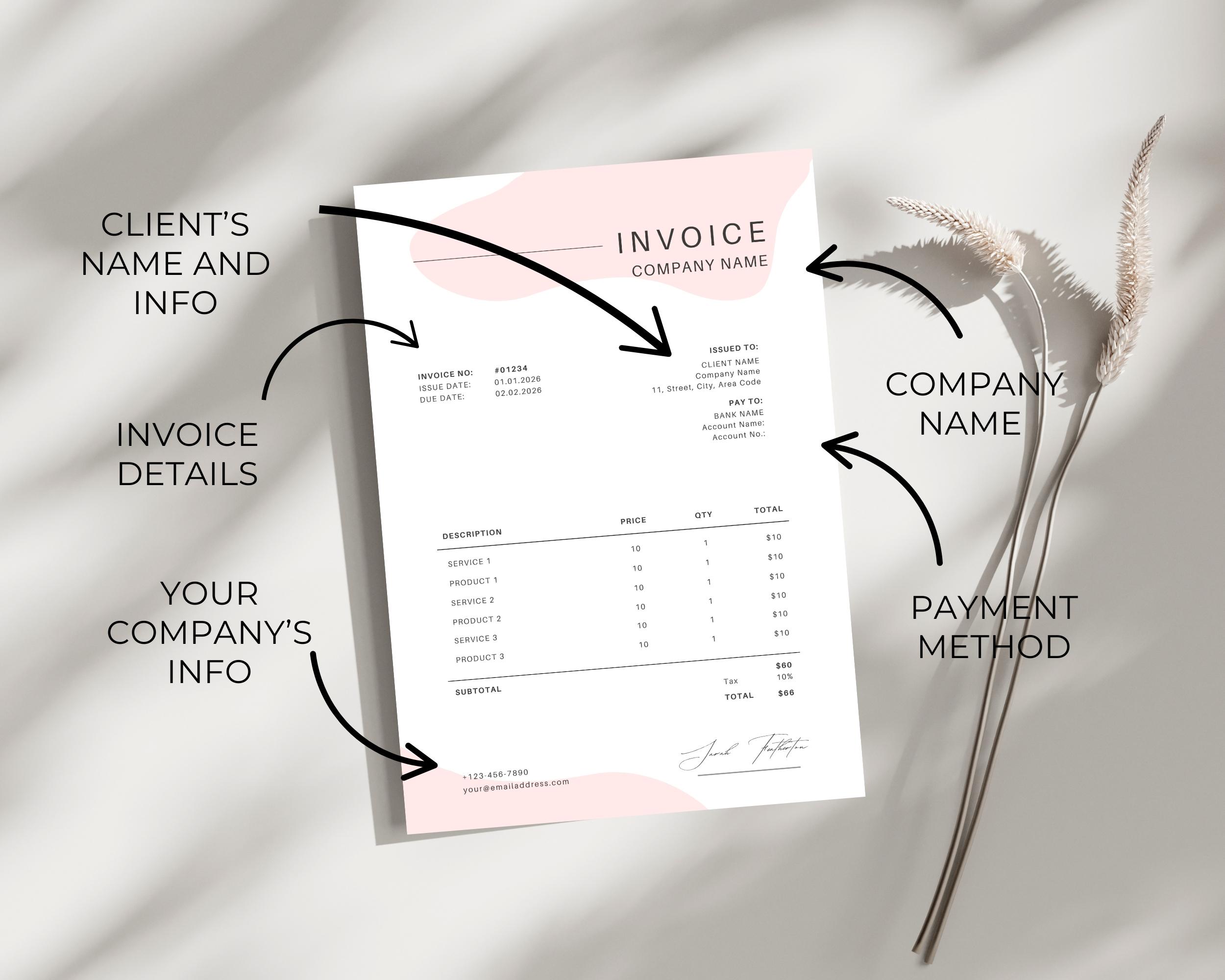 Invoice Template Pink, Editable Invoice Template, Invoice Template ...