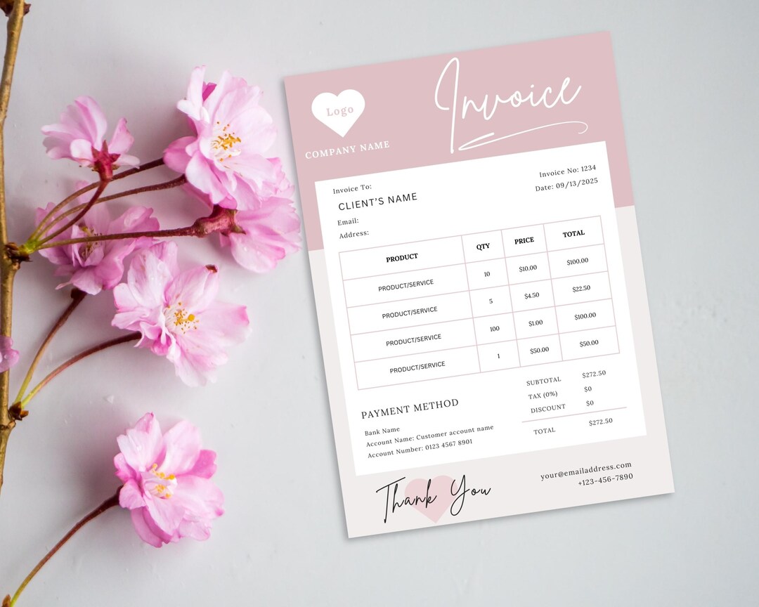 Pink Invoice Template, Invoice Template Canva, Contractor Invoice ...