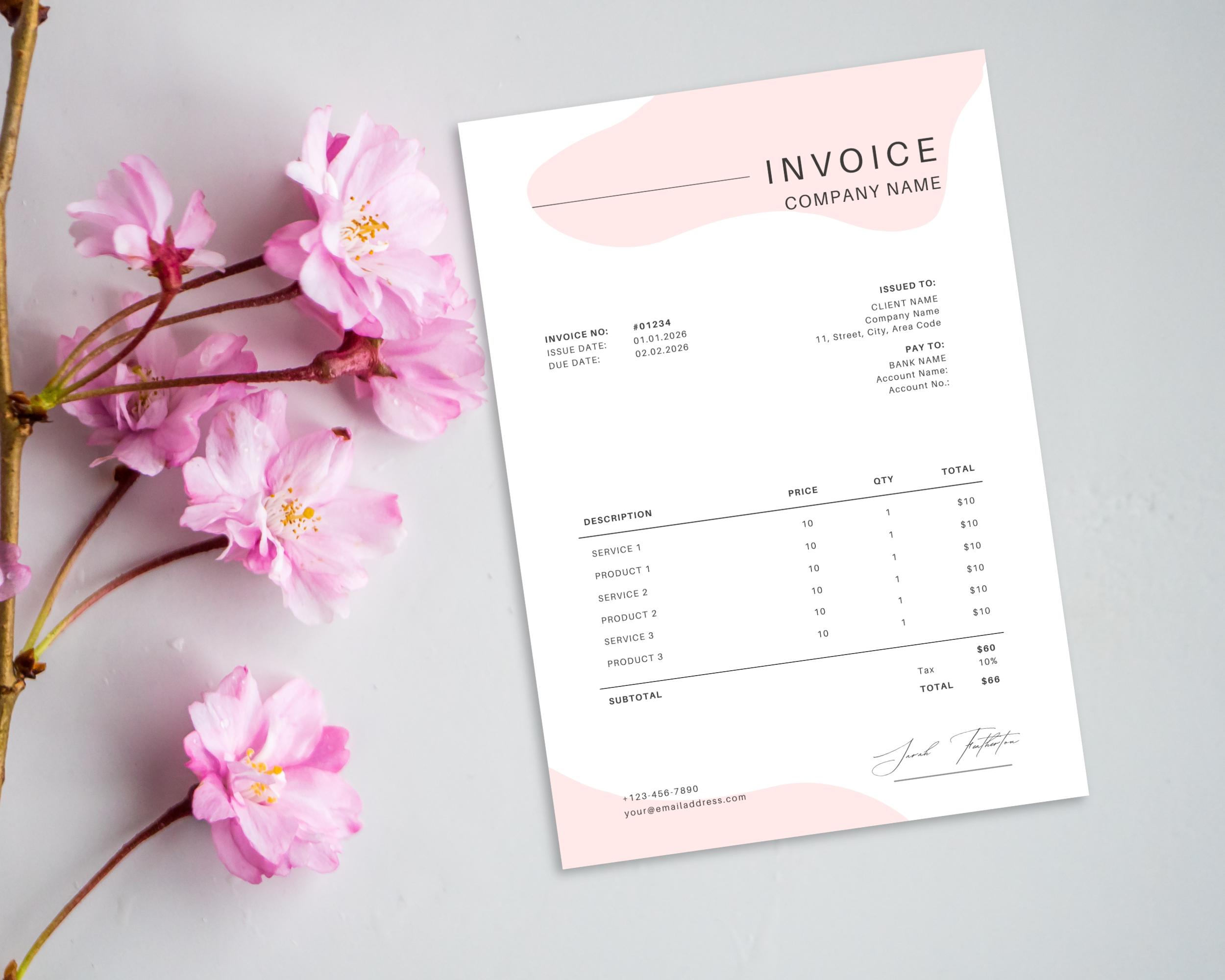Invoice Template Pink, Editable Invoice Template, Invoice Template ...