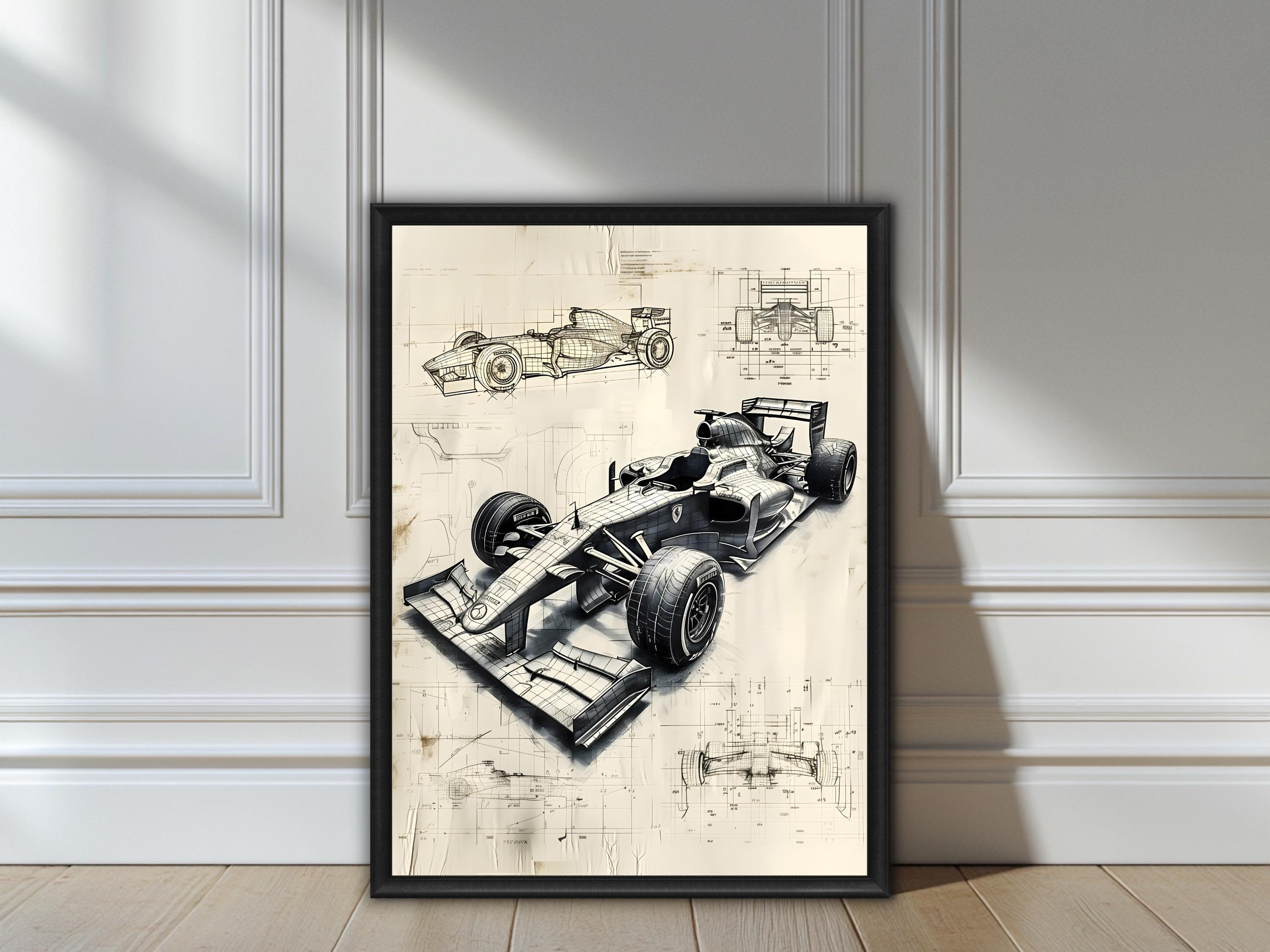Formula 1 Blueprint Poster, F1 Racing Wall Art, Motorsport Engineering ...