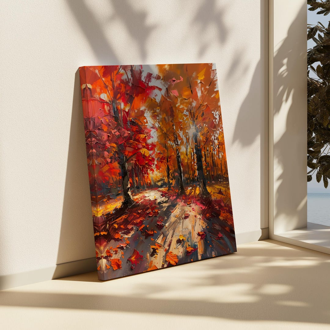 Autumn Forest Path Art, Fall Landscape Painting, Vibrant Autumn Leaves ...