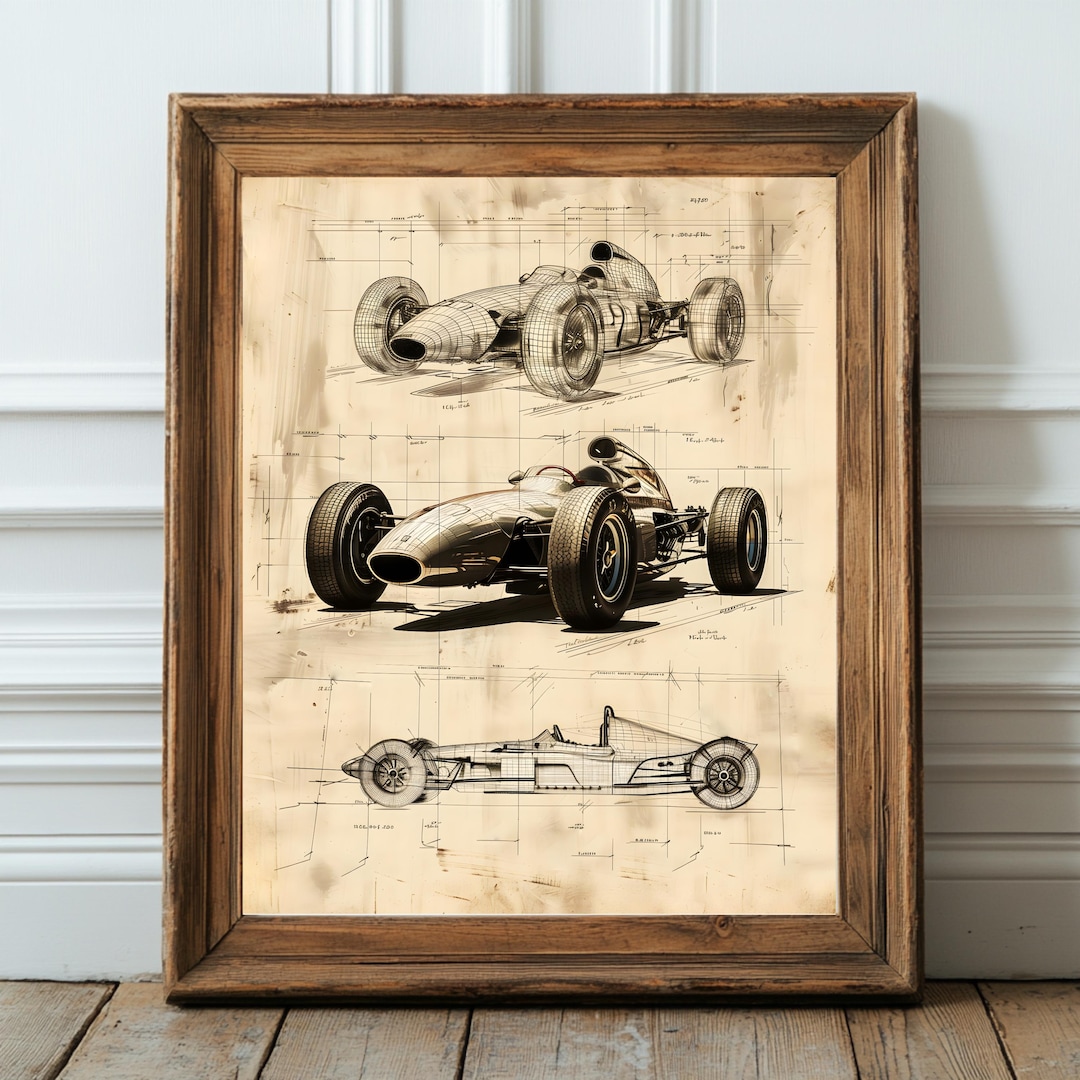 Vintage Formula 1 Blueprint Wall Art, Classic Race Car Print ...