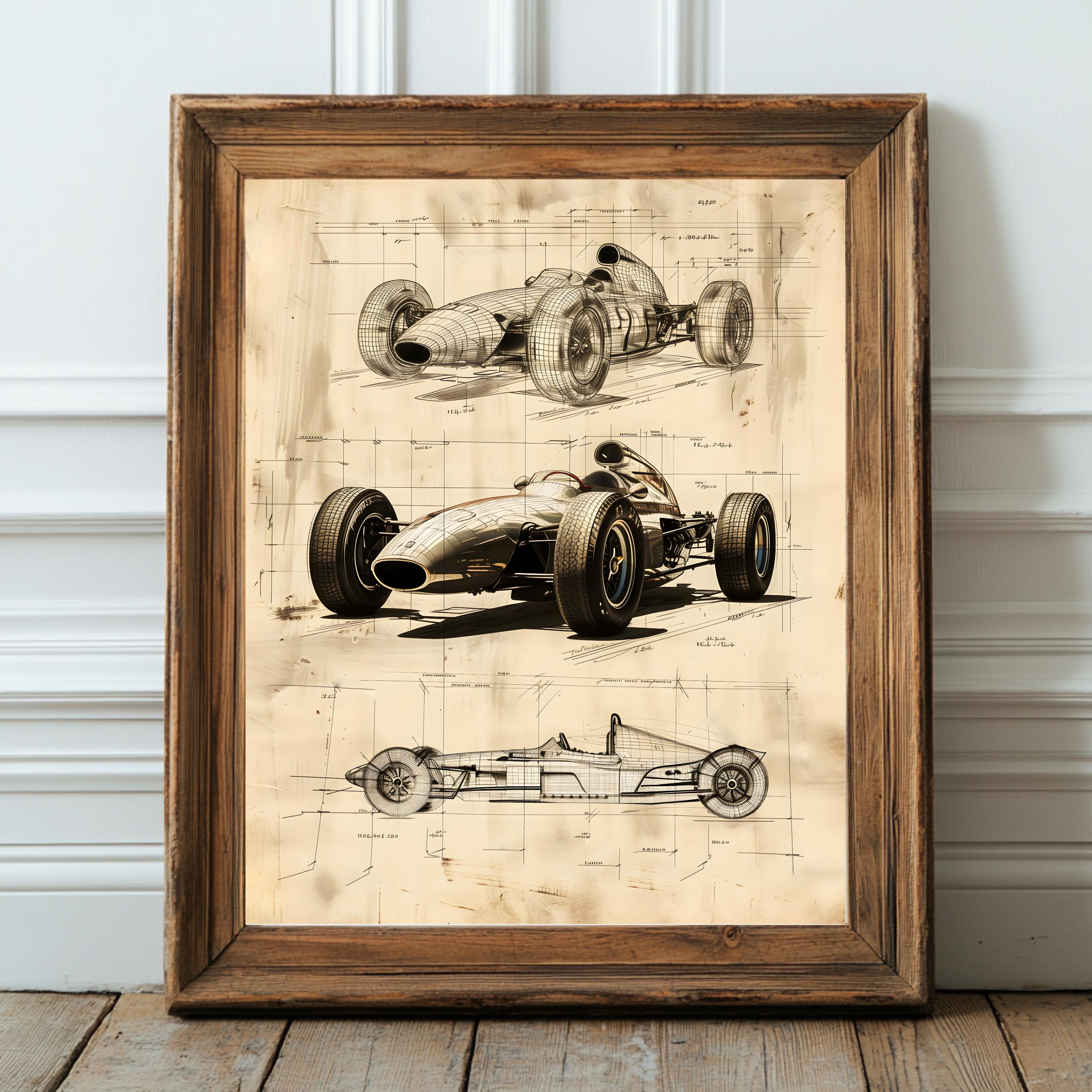 Vintage Formula 1 Blueprint Wall Art, Classic Race Car Print ...