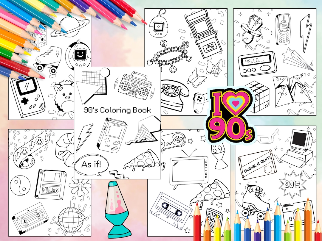90's Themed Coloring Pages for Adults and Kids! 90's Coloring Book, 90s ...