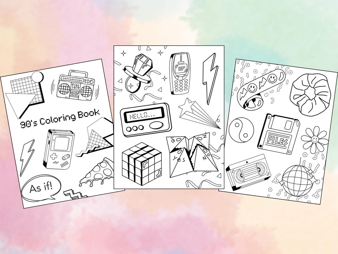 90's Themed Coloring Pages for Adults and Kids! 90's Coloring Book, 90s ...