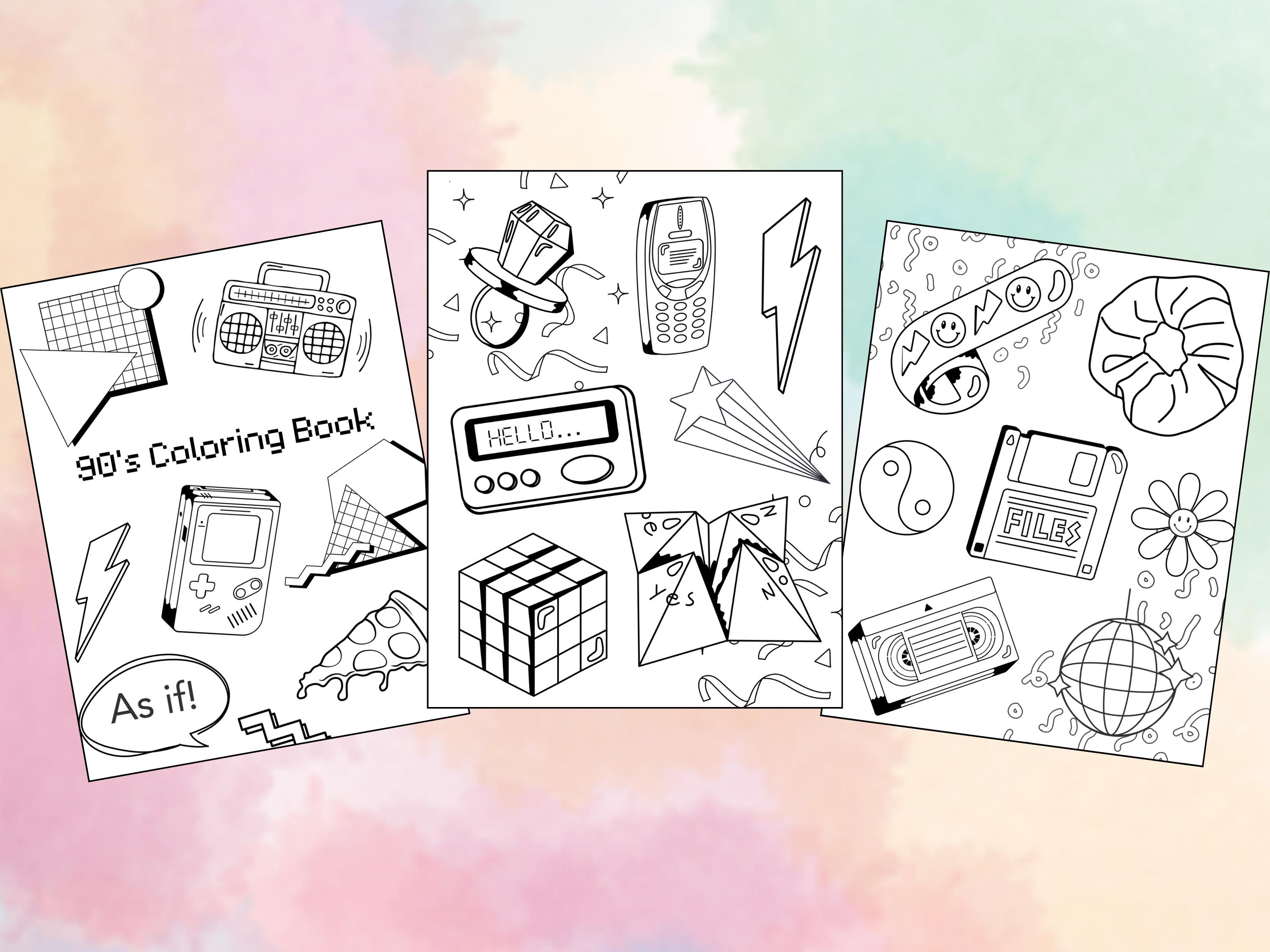 90's Themed Coloring Pages for Adults and Kids! 90's Coloring Book, 90s ...