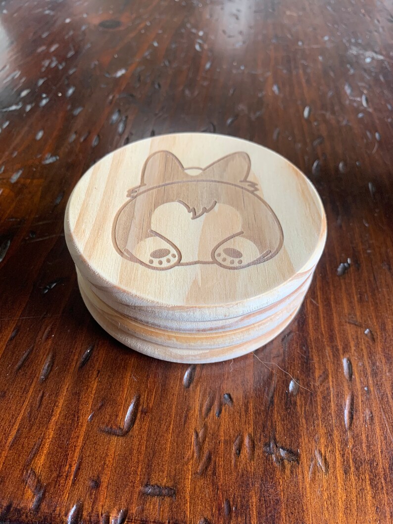 Engraved Wood Corgi Butt Coasters Set of 4 Cute and Fun Drink Coasters ...